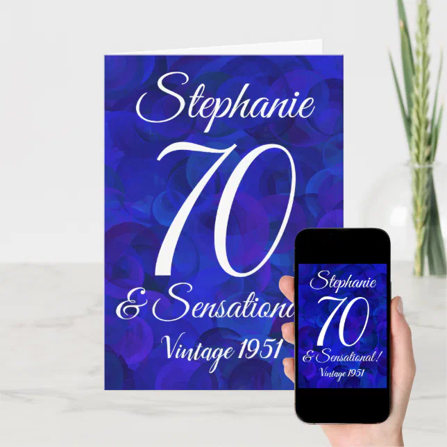 Elegant Royal Blue 70 and Sensational Birthday Card | Zazzle