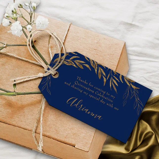 Elegant Royal Blue and Gold Leaf Favor Gift Tags | Zazzle