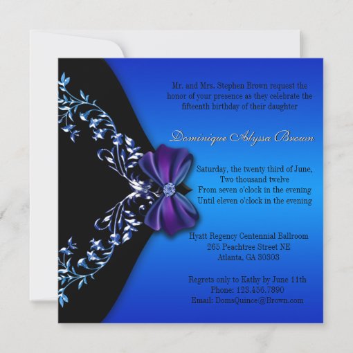 Elegant Royal Blue Diamond Bow Invitation | Zazzle