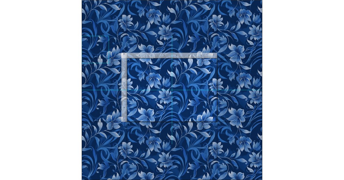 Elegant Royal Blue Floral Design Fabric | Zazzle