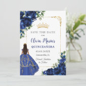 Elegant Royal Blue Flowers Princess Quinceañera Save The Date | Zazzle