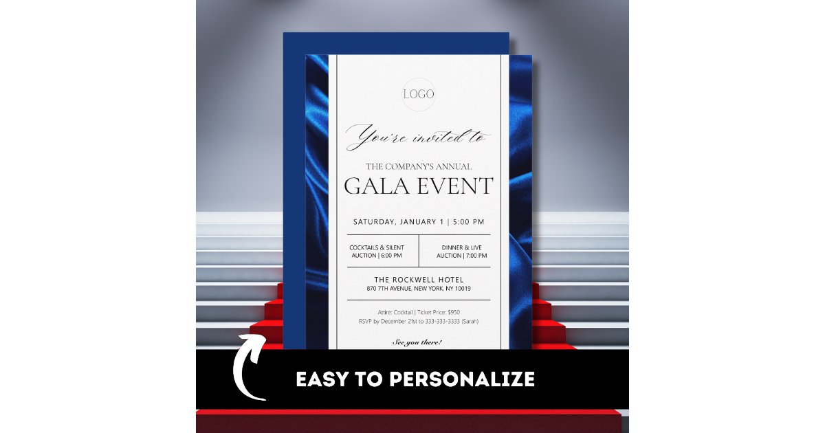 Elegant Royal Blue Gala Fundraising Event Invitation | Zazzle