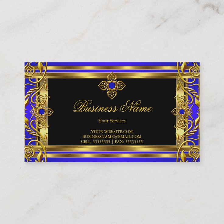 Elegant Royal Blue gold Business Card | Zazzle