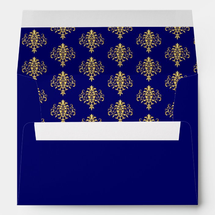 Elegant Royal Blue Gold Damask Wedding Envelope | Zazzle.com