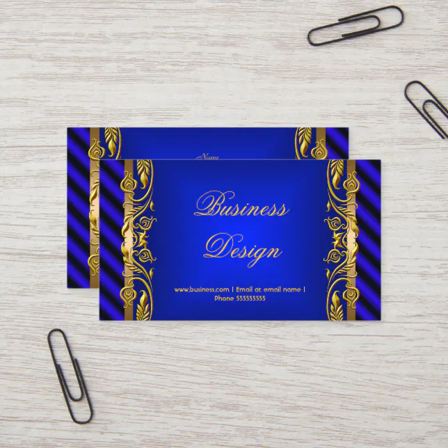Elegant Royal Blue Gold Floral Ripple Business Card | Zazzle