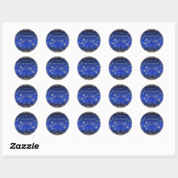 Elegant Royal Blue Gold Glitter Gown Quinceañera Classic Round Sticker ...