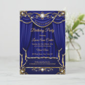 Elegant Royal Blue Gold Pearl Drapes party Invitation | Zazzle