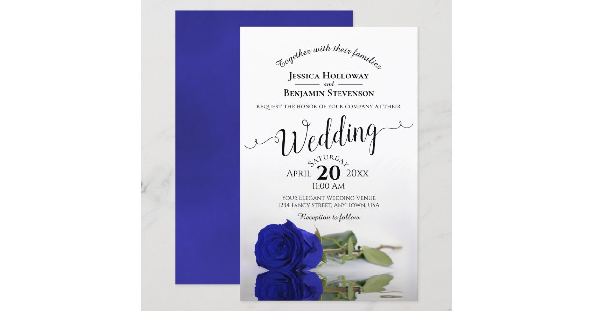 Elegant Royal Blue Rose BUDGET Wedding Invitation | Zazzle