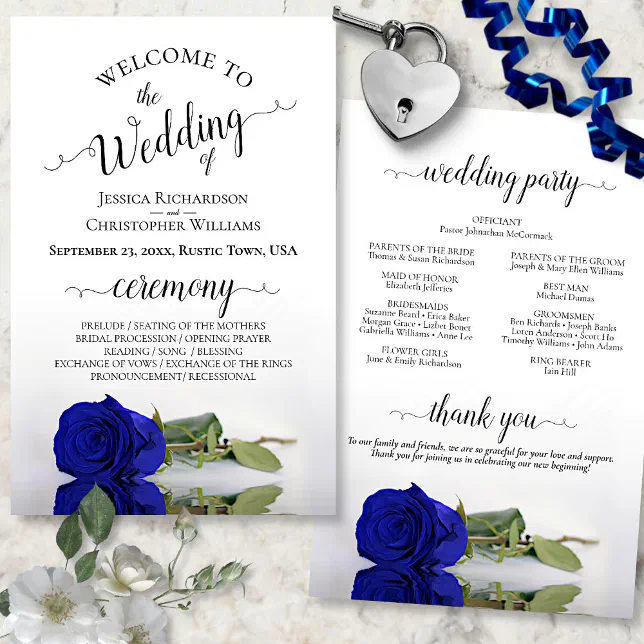 Elegant Royal Blue Rose Budget Wedding Program | Zazzle