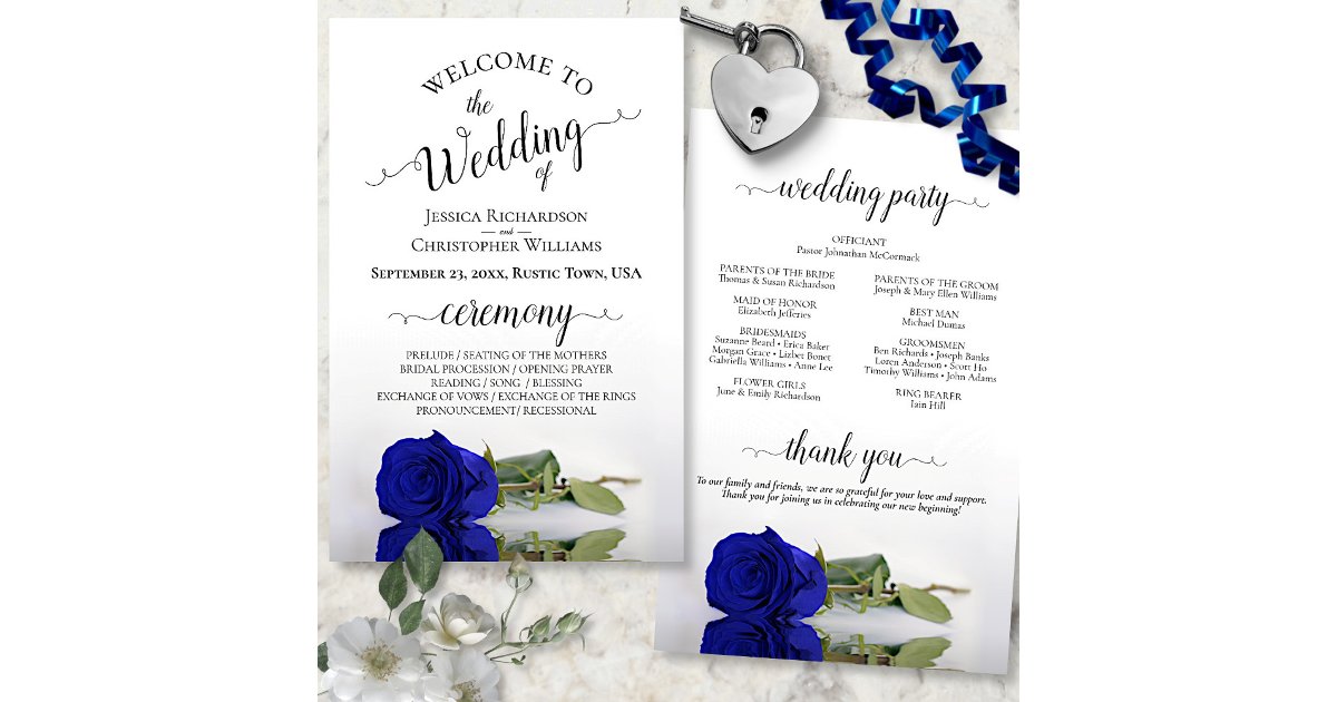 Elegant Royal Blue Rose Budget Wedding Program | Zazzle