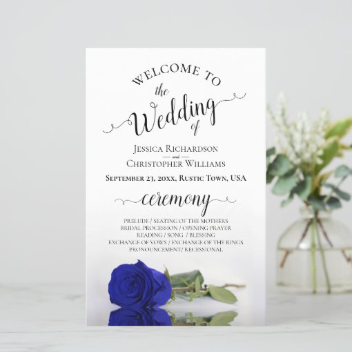 Elegant Royal Blue Rose Budget Wedding Program | Zazzle