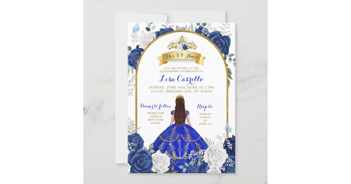 Elegant Royal Blue Rose Mis XV Anos Invitation | Zazzle