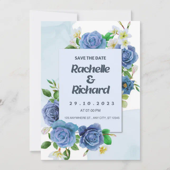 Elegant royal blue roses wedding invitation card | Zazzle