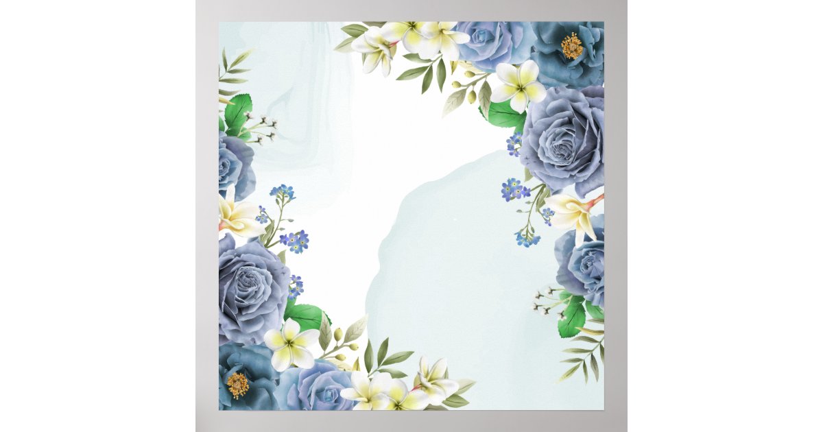 Elegant Royal Blue Roses Wedding Invitation Poster | Zazzle