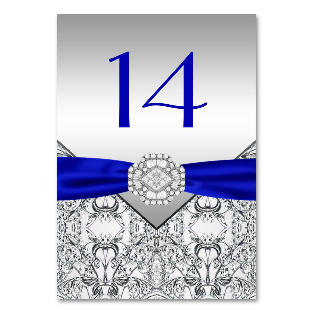Elegant Royal Blue Silver Wedding Table Number | Zazzle