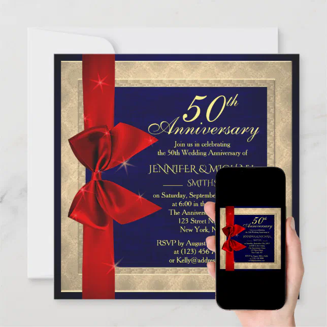 Elegant royal blue wedding Anniversary Invite | Zazzle