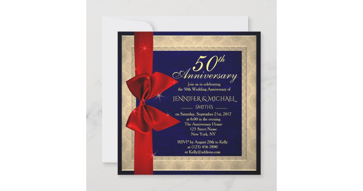 Elegant royal blue wedding Anniversary Invite | Zazzle