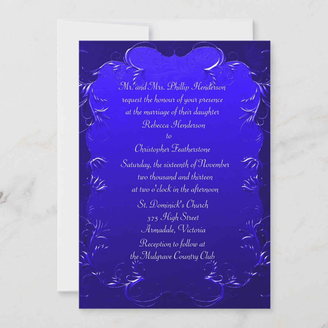 Elegant Royal Blue Wedding Invitation | Zazzle
