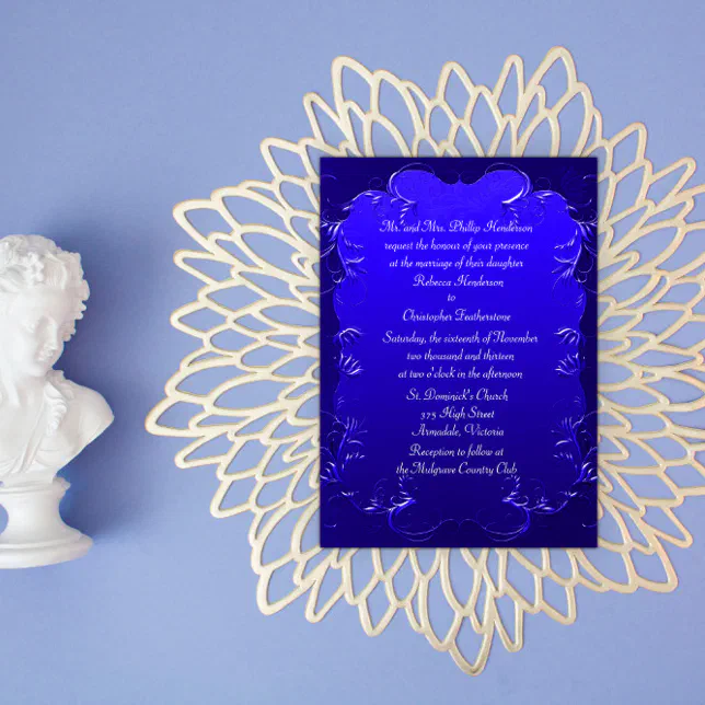Elegant Royal Blue Wedding Invitation | Zazzle
