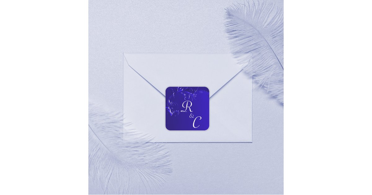Elegant Royal Blue Wedding Monogrammed Square Sticker | Zazzle