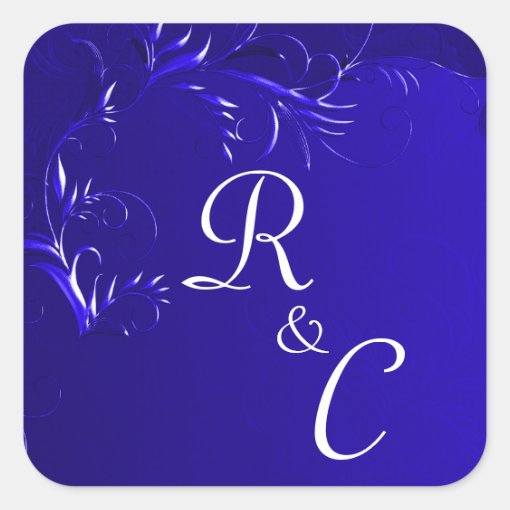 Elegant Royal Blue Wedding Monogrammed Square Sticker | Zazzle