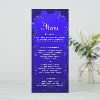 Elegant Royal Blue Wedding Reception Menu | Zazzle