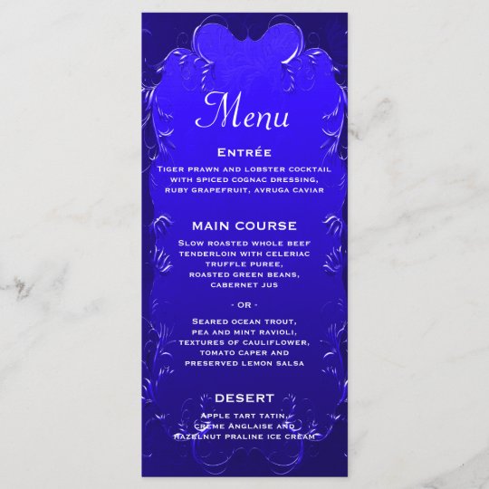 Elegant Royal Blue Wedding Reception Menu | Zazzle.com