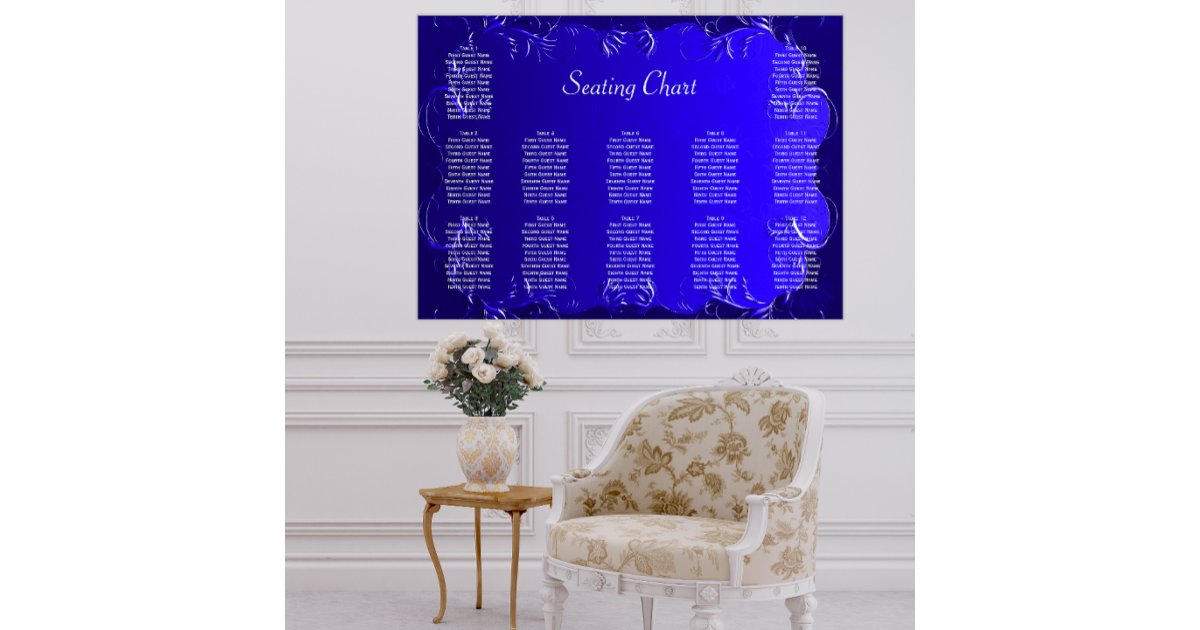 Elegant Royal Blue Wedding Reception Seating Chart | Zazzle