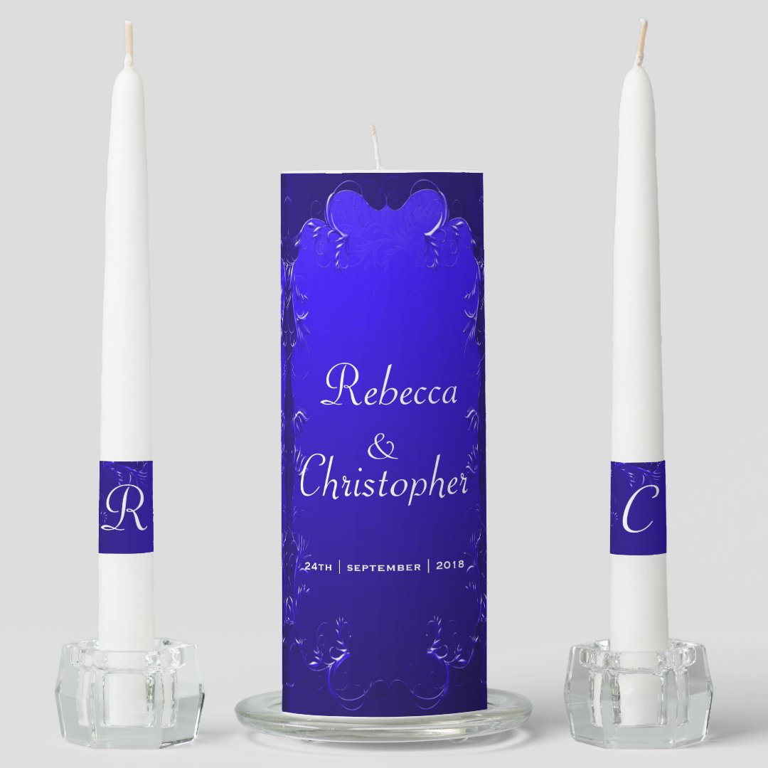 Elegant Royal Blue Wedding Table Centerpiece Unity Candle Set | Zazzle