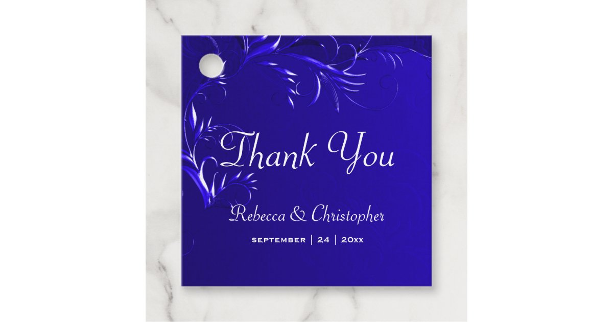 Elegant Royal Blue Wedding Thank You Favor Tags | Zazzle