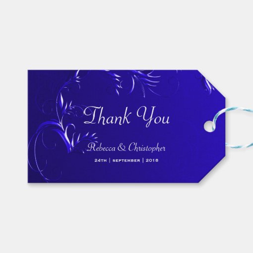 Elegant Royal Blue Wedding Thank You Gift Tags | Zazzle