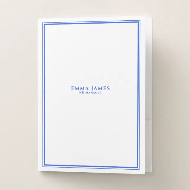 Elegant Royal Blue White Double Borders Business Pocket Folder | Zazzle