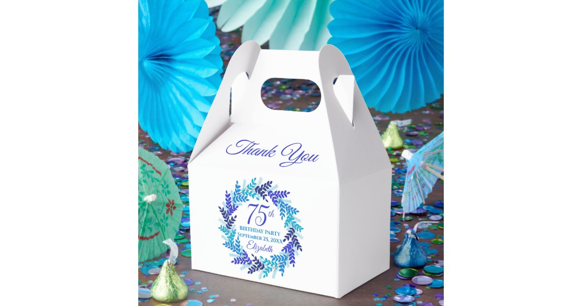 Elegant Royal Blue Wreath 75th Birthday Party Favor Boxes | Zazzle