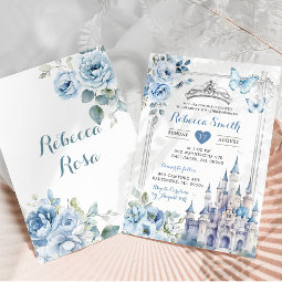 Elegant Royal Castle Silver Dusty Blue Quinceañera Invitation | Zazzle