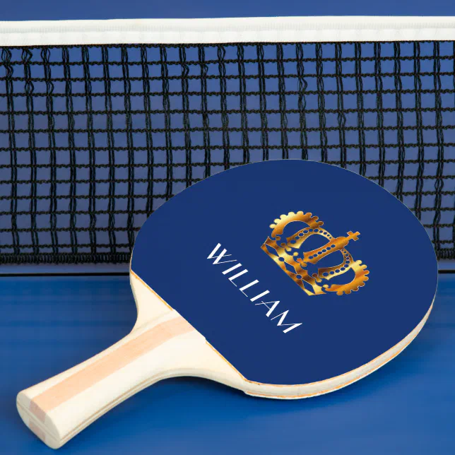 Elegant Royal Gold Crown Name Blue Ping Pong Paddle | Zazzle