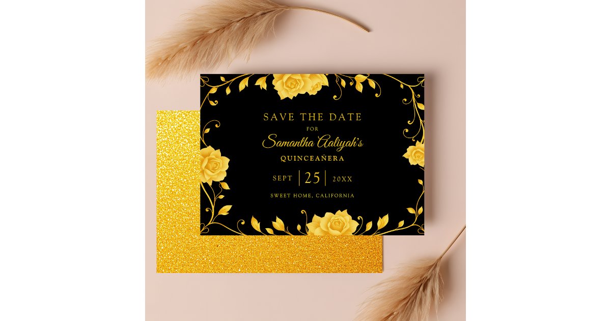 Elegant Royal Golden Floral Quinceanera Save The Date | Zazzle