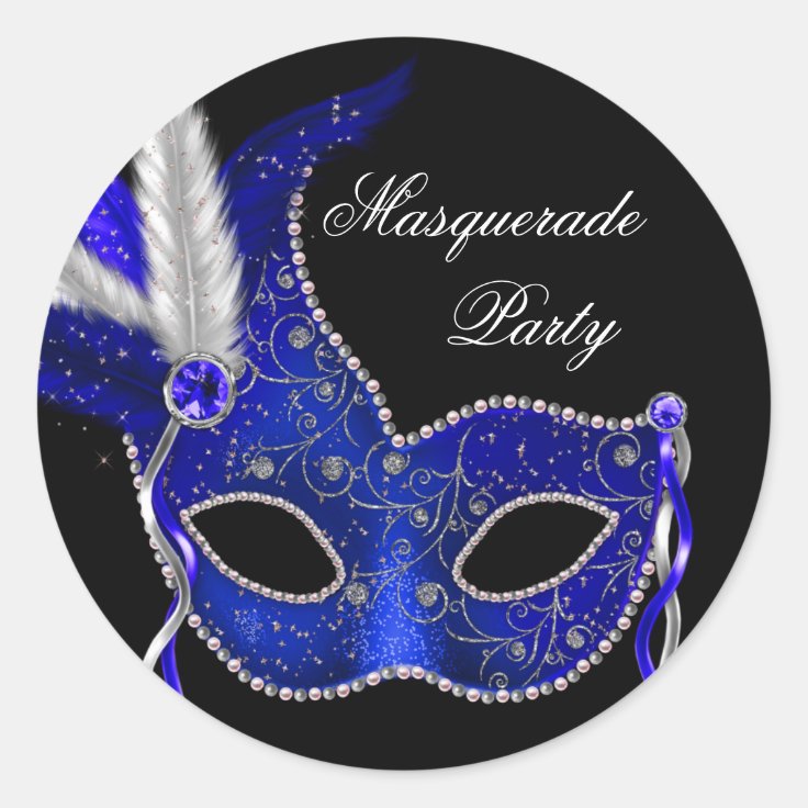 Elegant Royal Navy Blue Masquerade Party Stickers | Zazzle