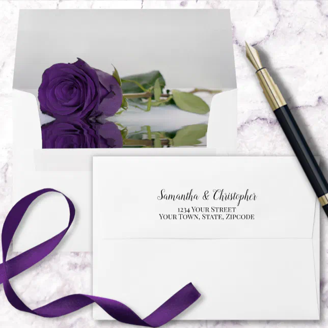 Elegant Royal Purple Rose Wedding Envelope | Zazzle