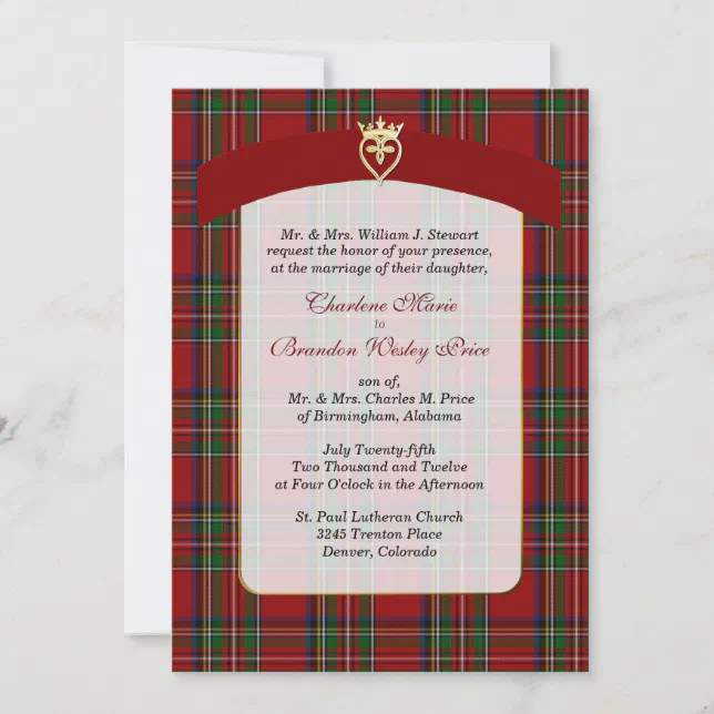 Elegant Royal Stewart Plaid Wedding Invitation | Zazzle