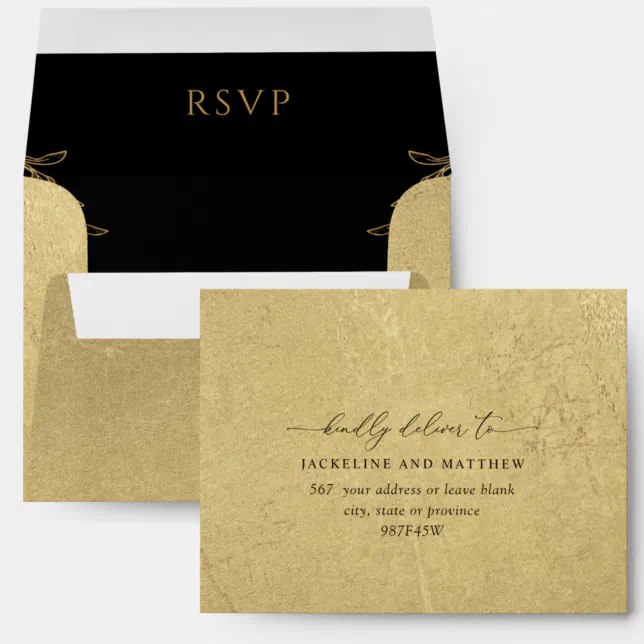 Elegant RSVP Envelope in Gold and Inside in Black | Zazzle