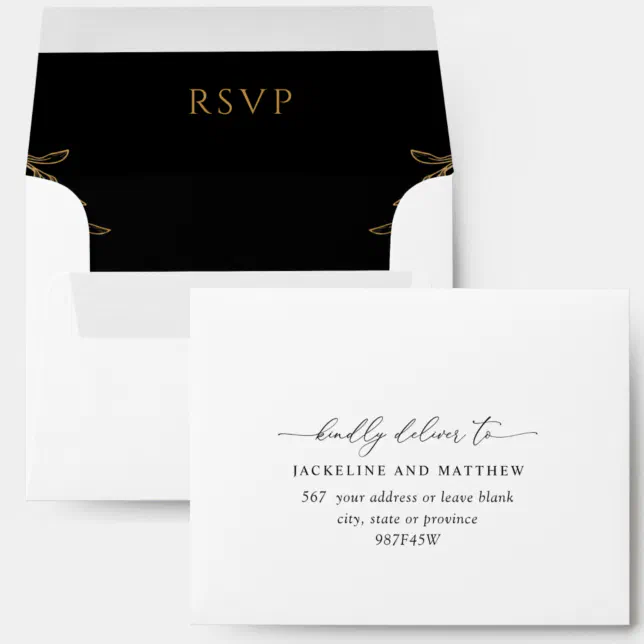 Elegant RSVP Envelope in White, Black and Gold | Zazzle