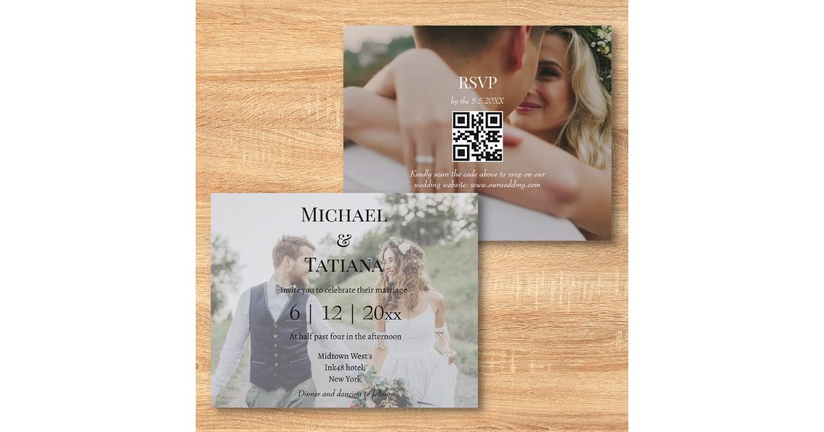 elegant rsvp qr code 2 photos wedding invitation | Zazzle