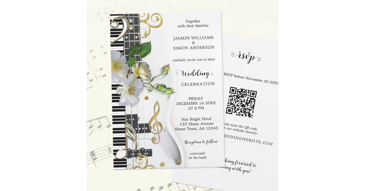 Elegant RSVP Rose Music Themed Wedding Invitation | Zazzle