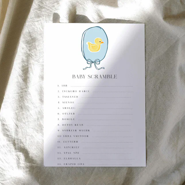 Elegant Rubber Duck Word Scramble Baby Shower Game | Zazzle