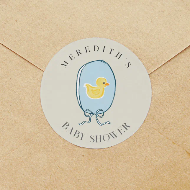 Elegant Rubber Ducky Ribbon Baby Shower Classic Round Sticker | Zazzle