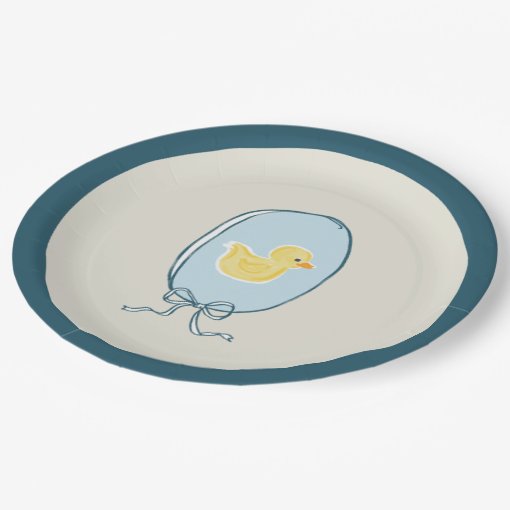 Elegant Rubber Ducky Teal Blue Ribbon Baby Shower Paper Plates | Zazzle