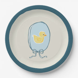 Elegant Rubber Ducky Teal Blue Ribbon Baby Shower Paper Plates | Zazzle