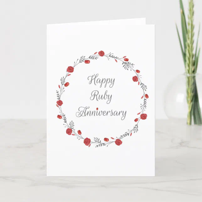 Elegant Ruby & Floral 40 Years Anniversary Card | Zazzle