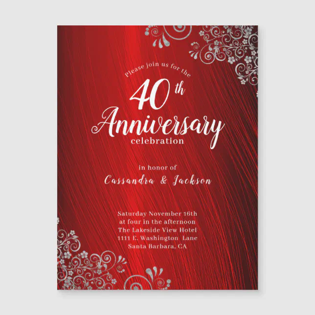 Elegant Ruby Red 40th Anniversary Invitation | Zazzle