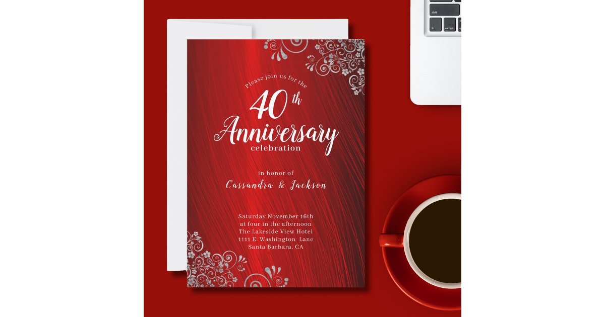 Elegant Ruby Red 40th Anniversary Invitation | Zazzle